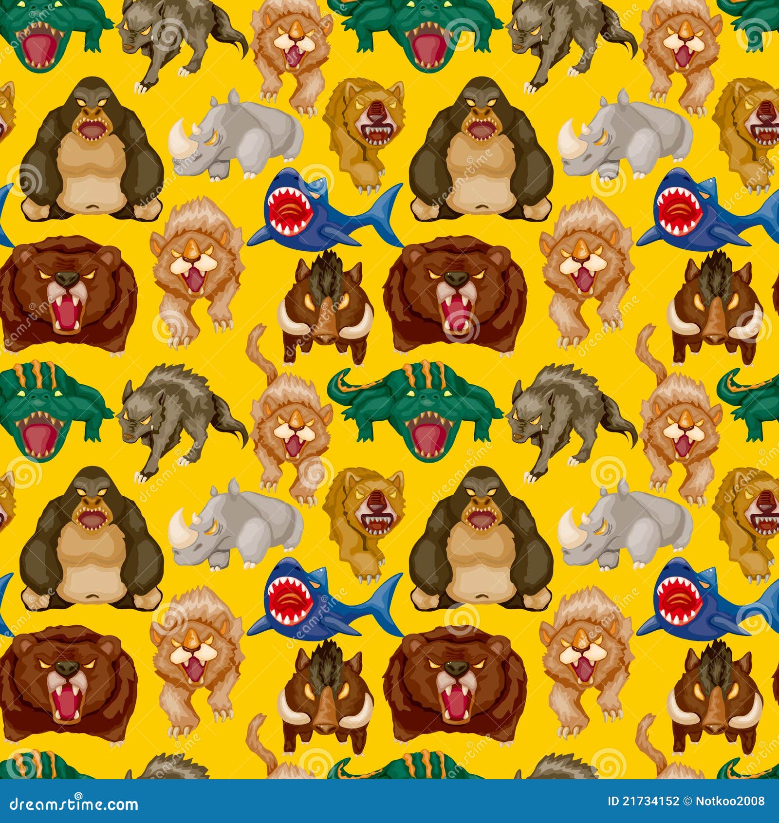 Cartoon Angry Animal Seamless Pattern Stock Vector - Illustration of ...