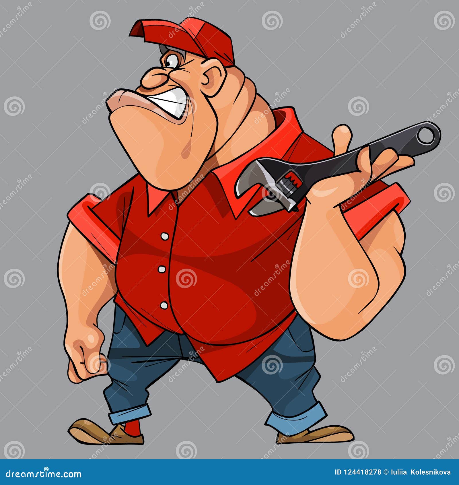 Cartoon Angry Big Man with a Key Tool in His Hand Stock Vector ...