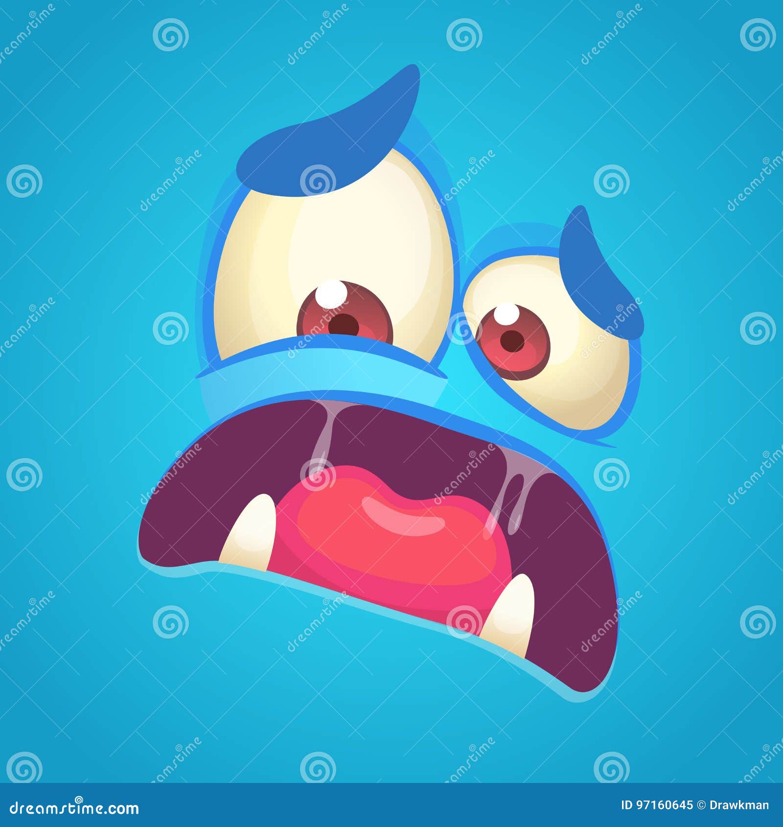 Cartoon Angry Monster Face. Vector Blue Monster Scared Avatar. Stock ...
