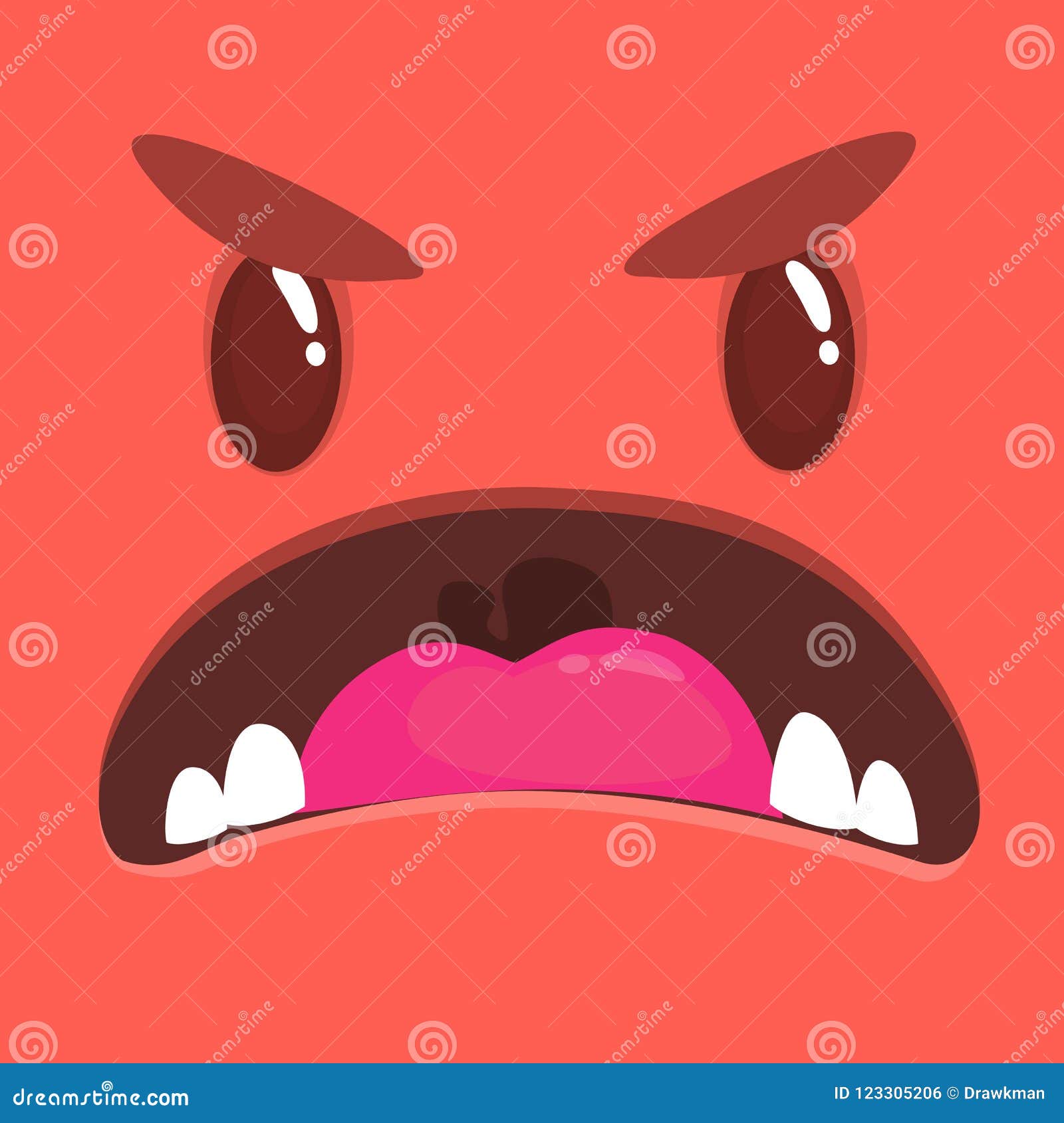 Cartoon Angry Monster Face. Vector Halloween Red Monster Scared ...