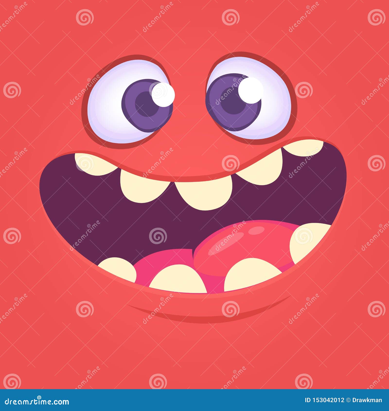 Cartoon Angry Monster Face. Vector Halloween Red Monster Scared Stock ...