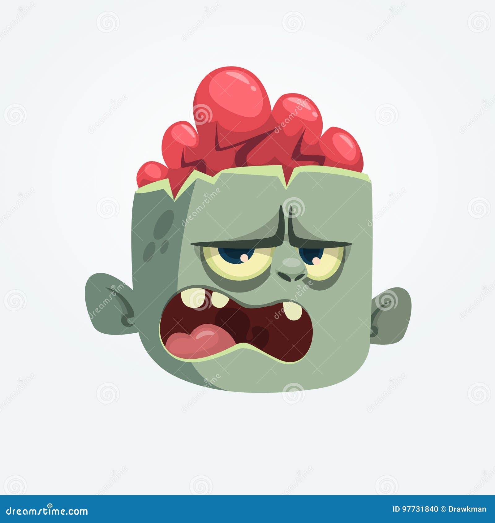 Cartoon Angry Zombie Head Screaming Expression. Halloween Vector ...