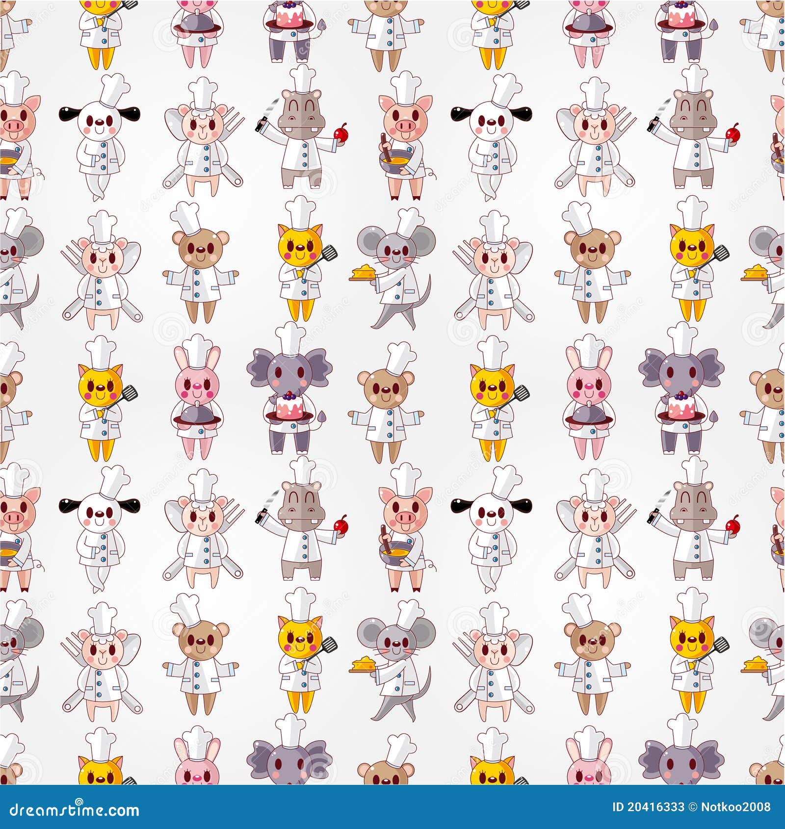 Cartoon Animal Chef Seamless Pattern Stock Vector - Illustration of ...