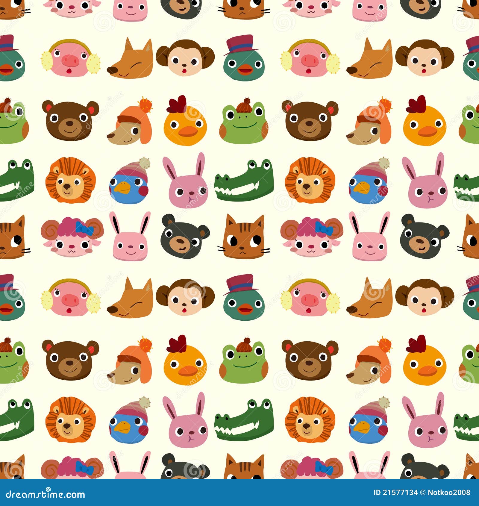 Cartoon Animal Face Pattern Seamless Stock Vector - Illustration of ...