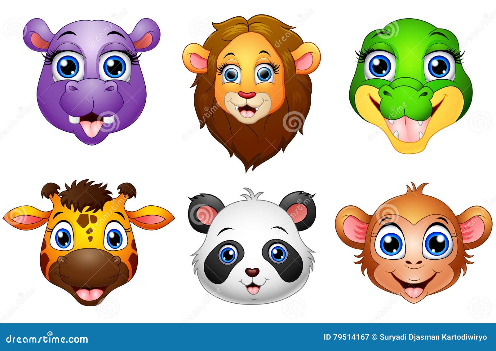 Cartoon Animal Head Collection Set Stock Vector - Illustration of comic ...