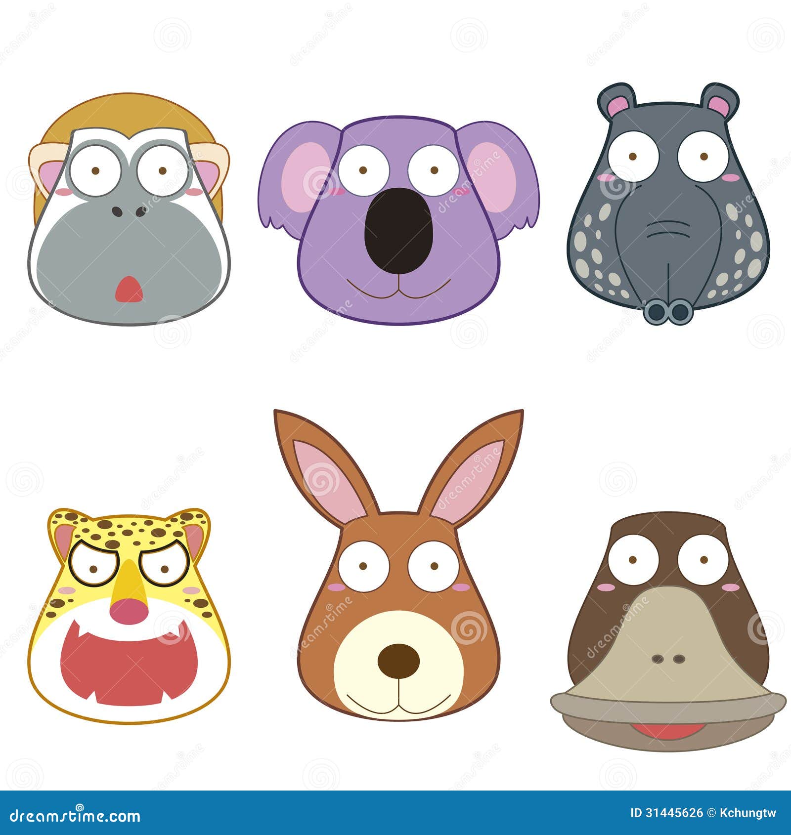 Cartoon animal head set stock vector. Illustration of collection - 31445626