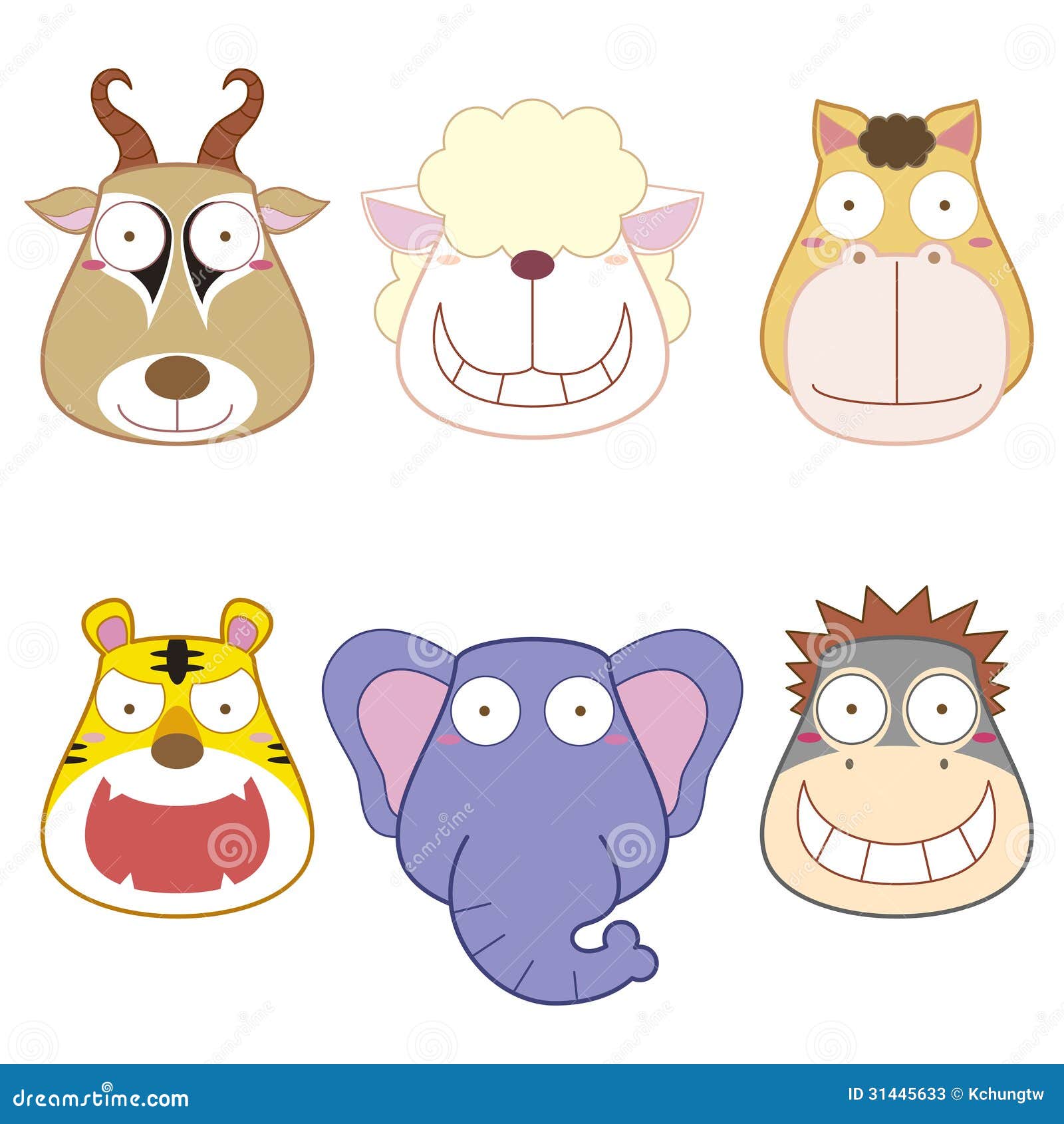 Cartoon animal head set stock vector. Illustration of clip - 31445633
