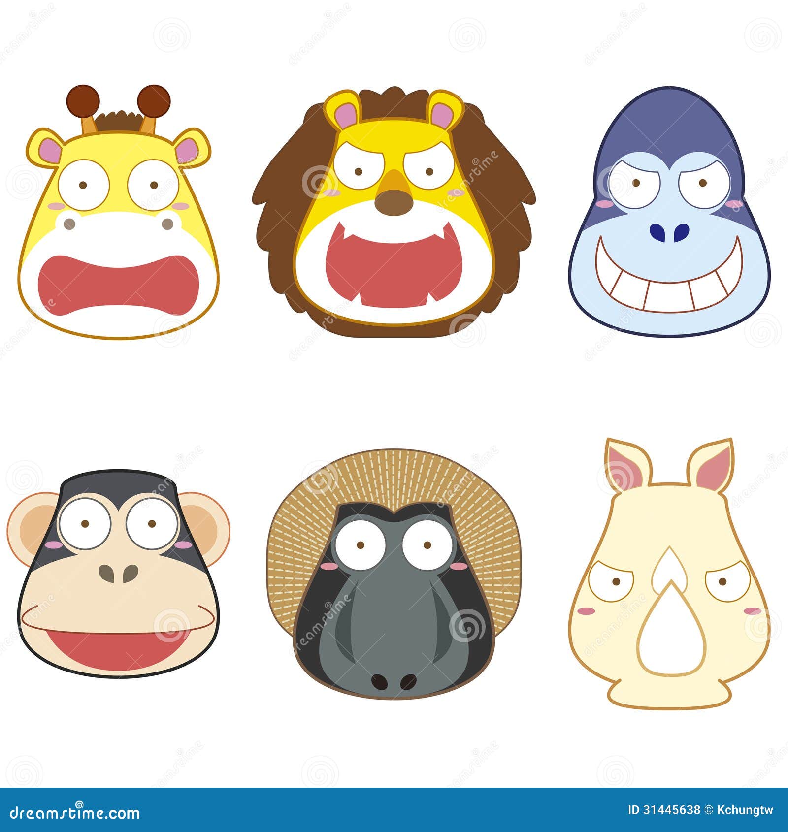 Cartoon animal head set stock vector. Illustration of animal - 31445638
