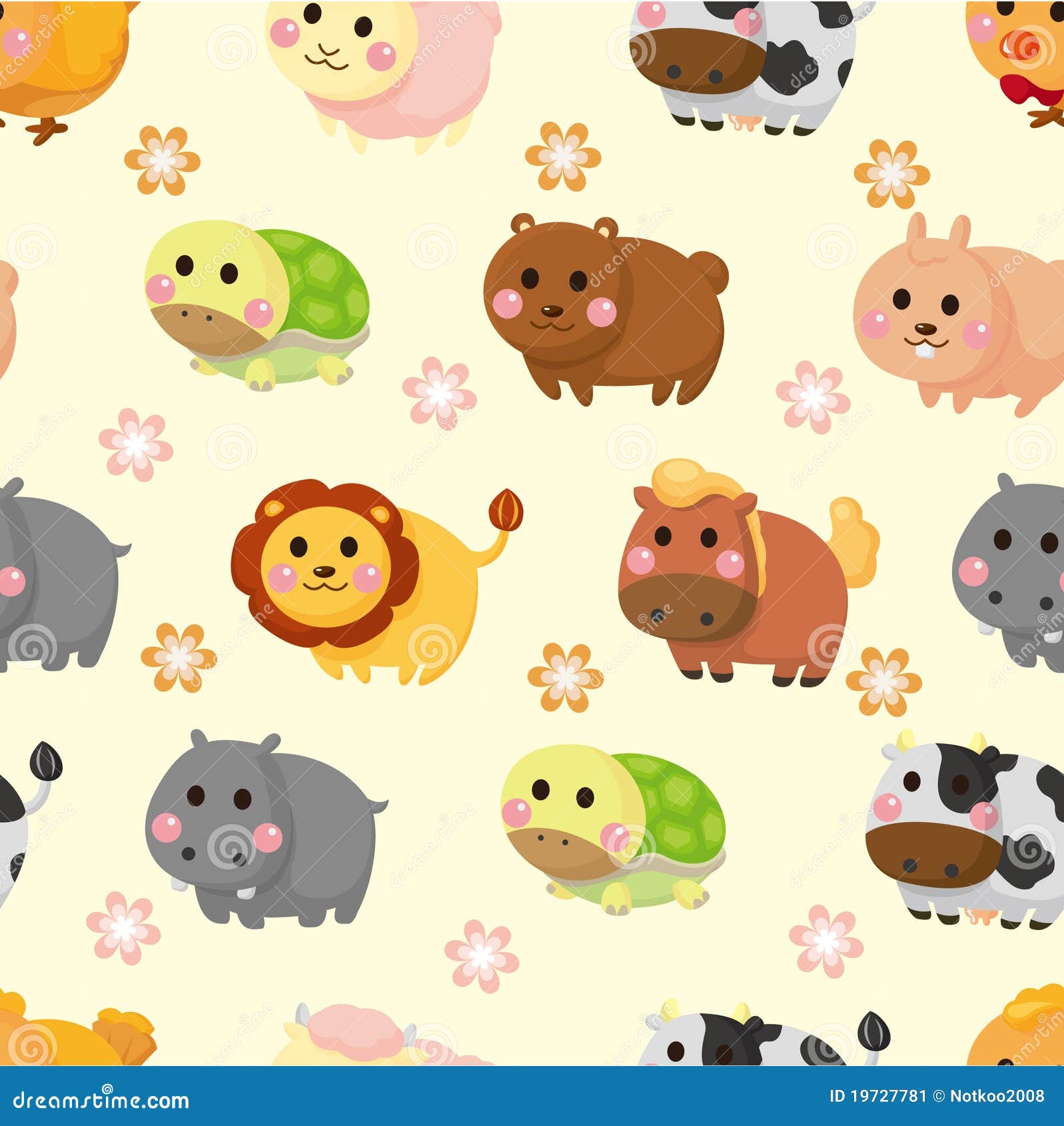 Cartoon Animal Seamless Pattern Stock Vector - Illustration of horse ...