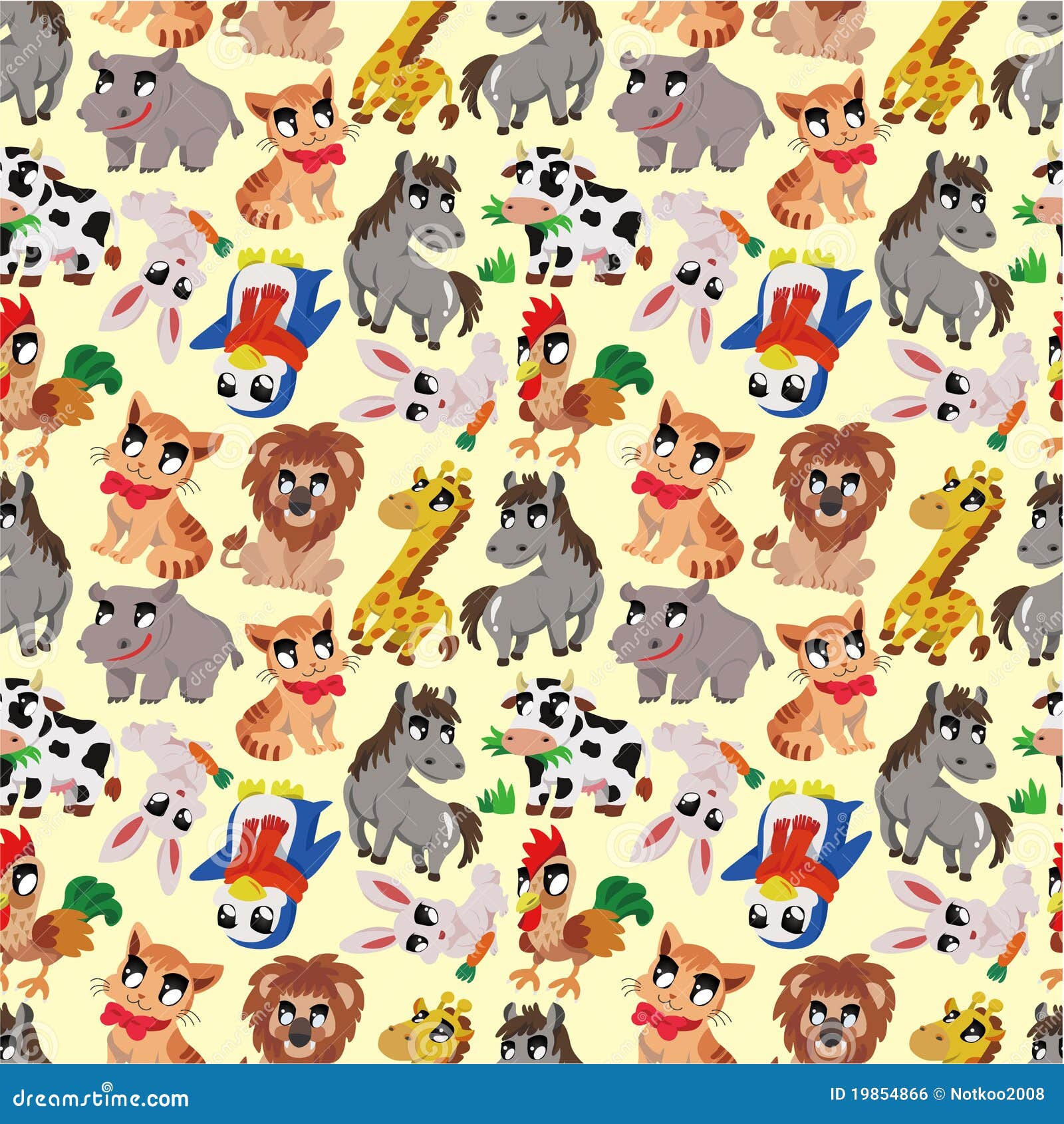 Cartoon Animal Seamless Pattern Stock Vector - Illustration of ...