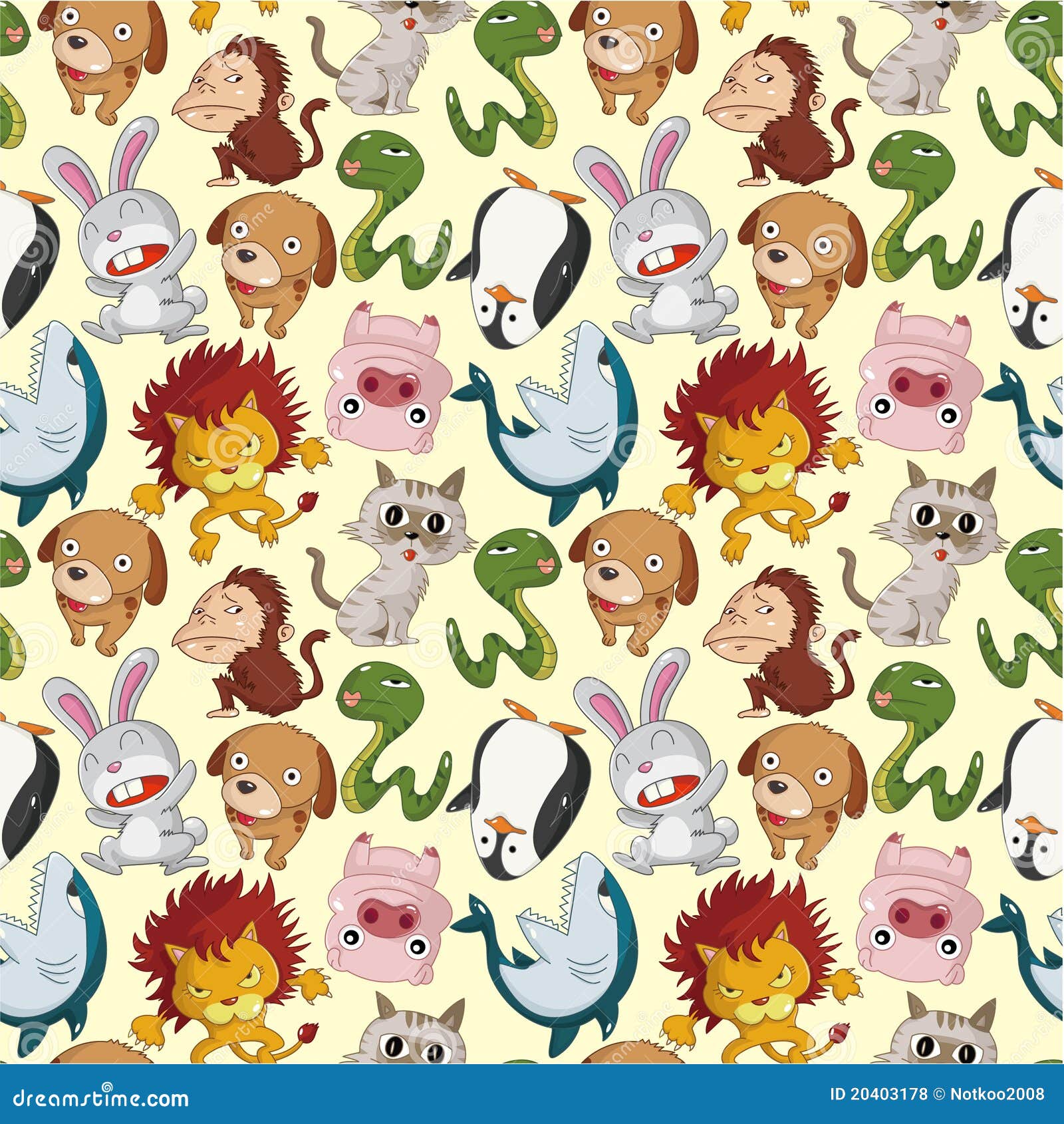 Cartoon Animal Seamless Pattern Stock Vector - Illustration of pattern ...