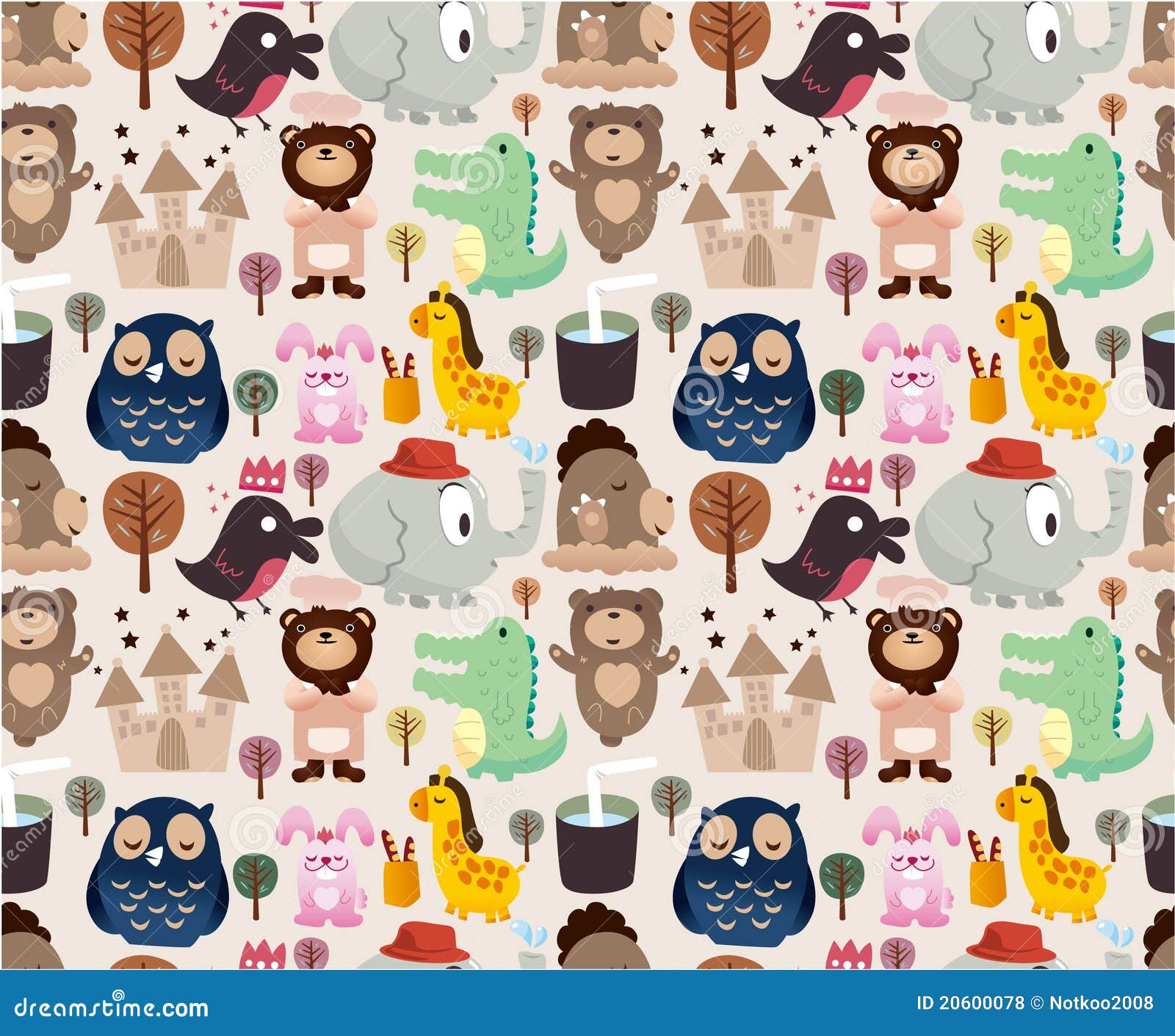 Cartoon Animal Seamless Pattern Stock Vector - Illustration of friend ...