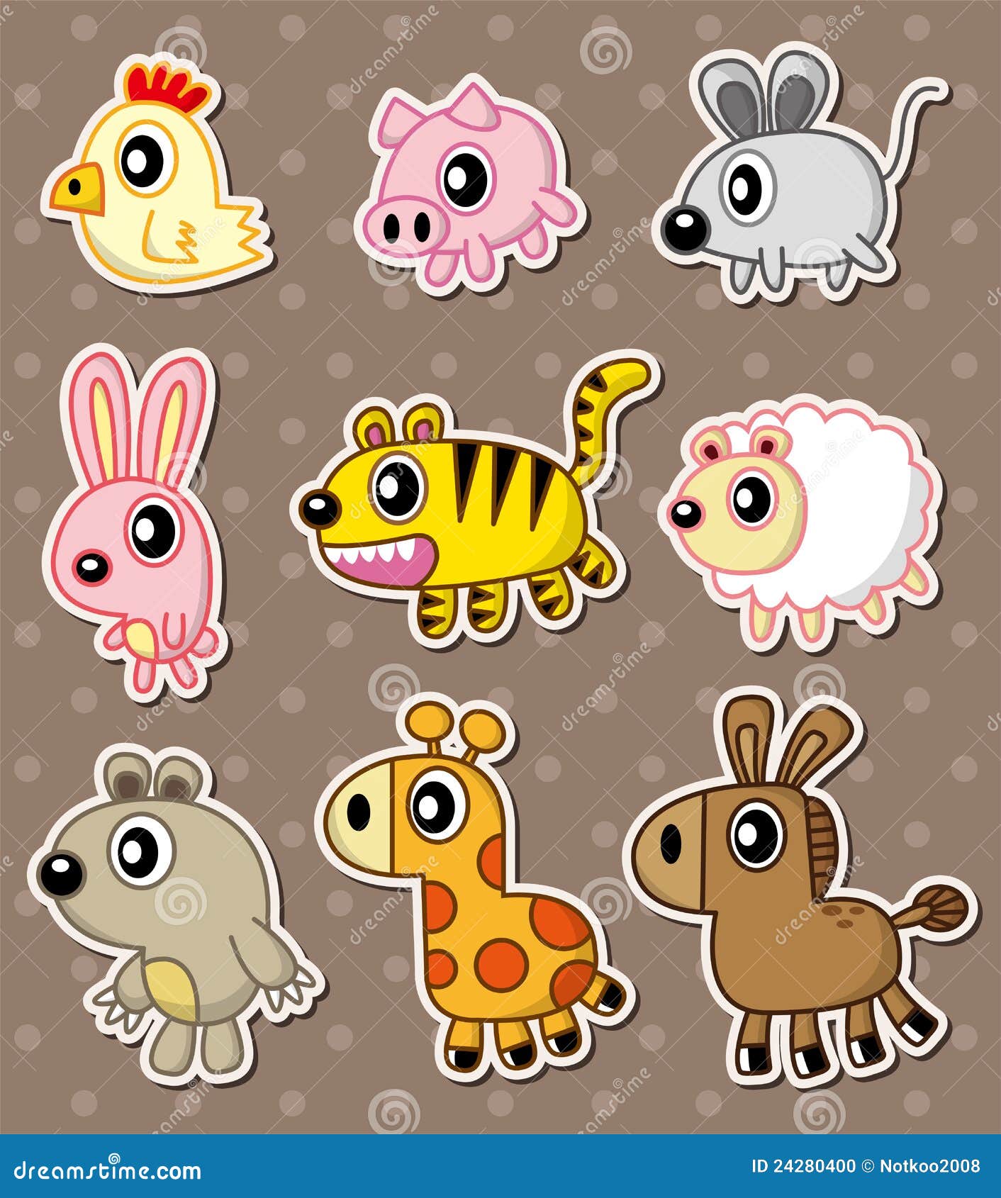 Cartoon animal stickers stock vector. Illustration of doodle - 24280400