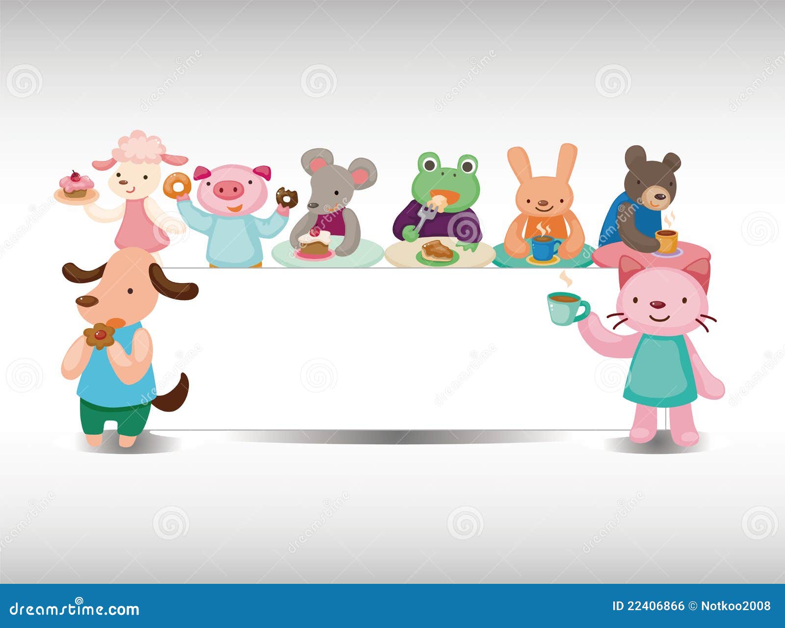 Cartoon Animal Tea Time Card Stock Vector - Illustration of puppy, bear ...