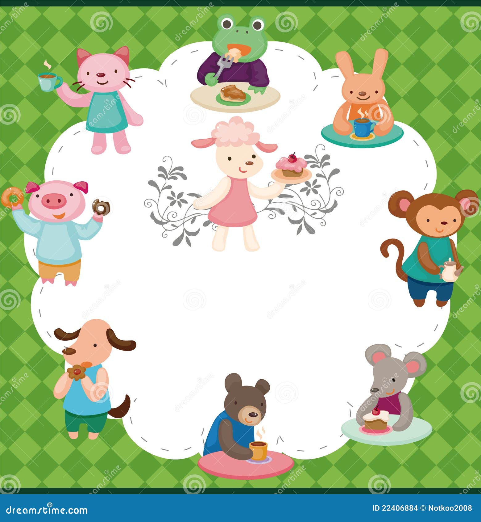 Cartoon Animal Tea Time Card Stock Vector - Illustration of decoration ...