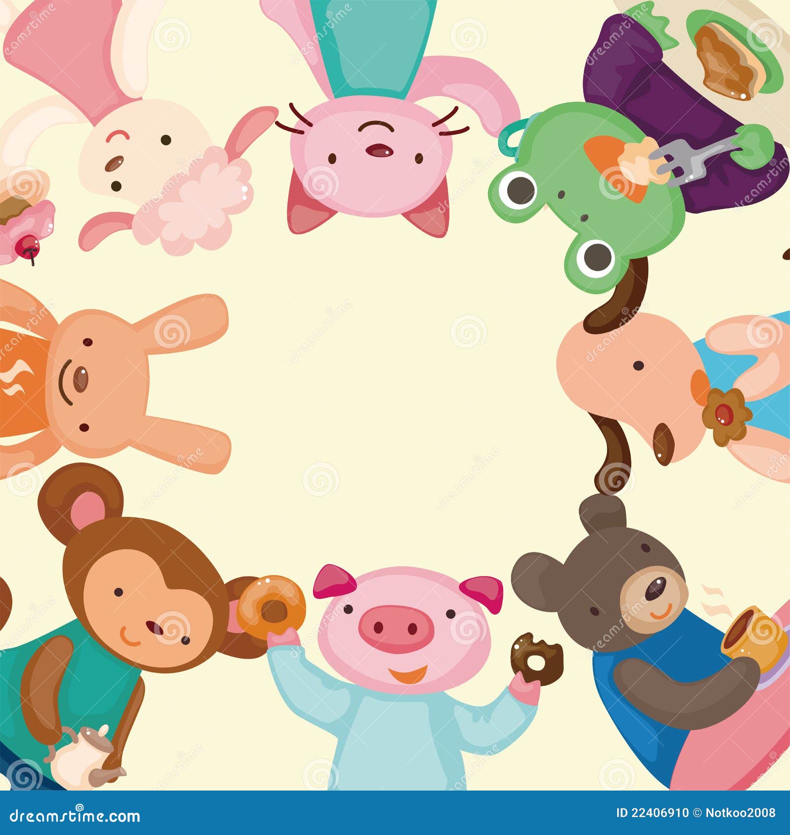 Cartoon Animal Tea Time Card Stock Vector - Illustration of frame ...