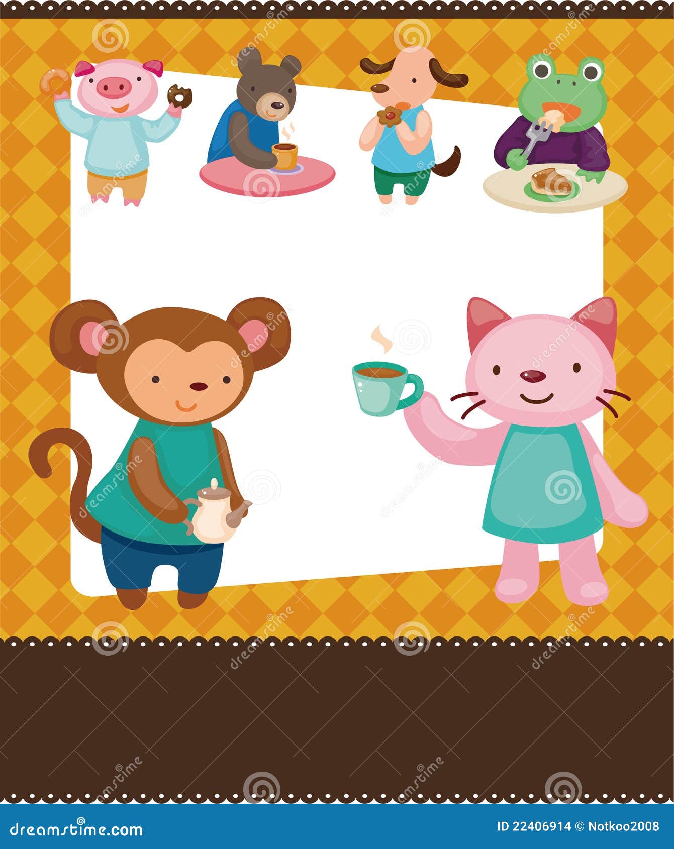 Cartoon Animal Tea Time Card Stock Vector - Illustration of rabbit ...