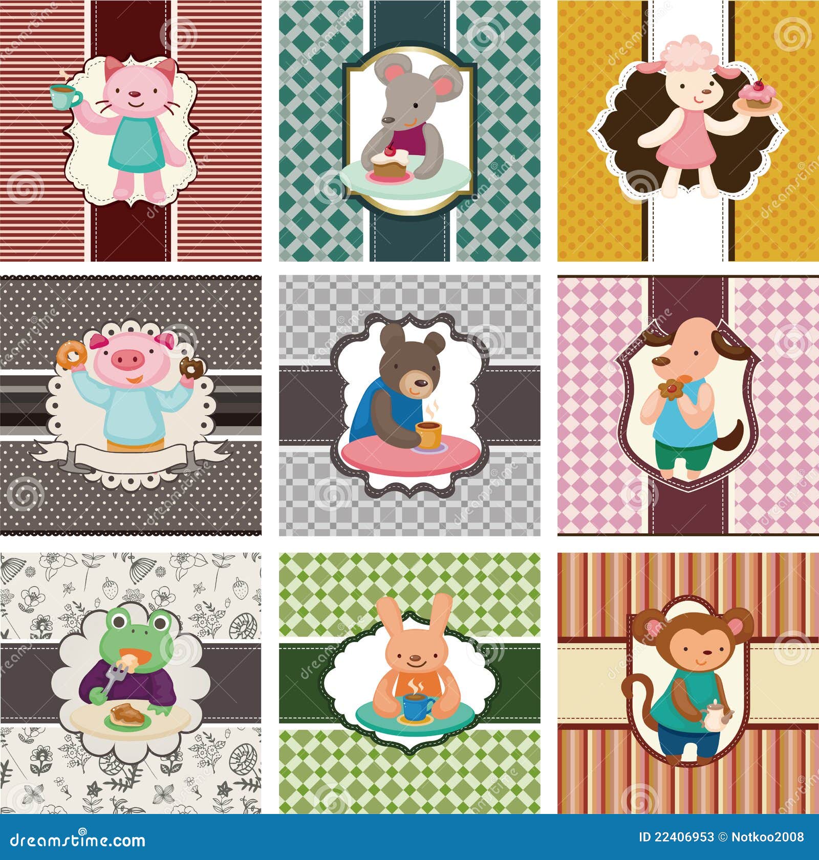 Cartoon Animal Tea Time Card Stock Vector - Illustration of poodle ...