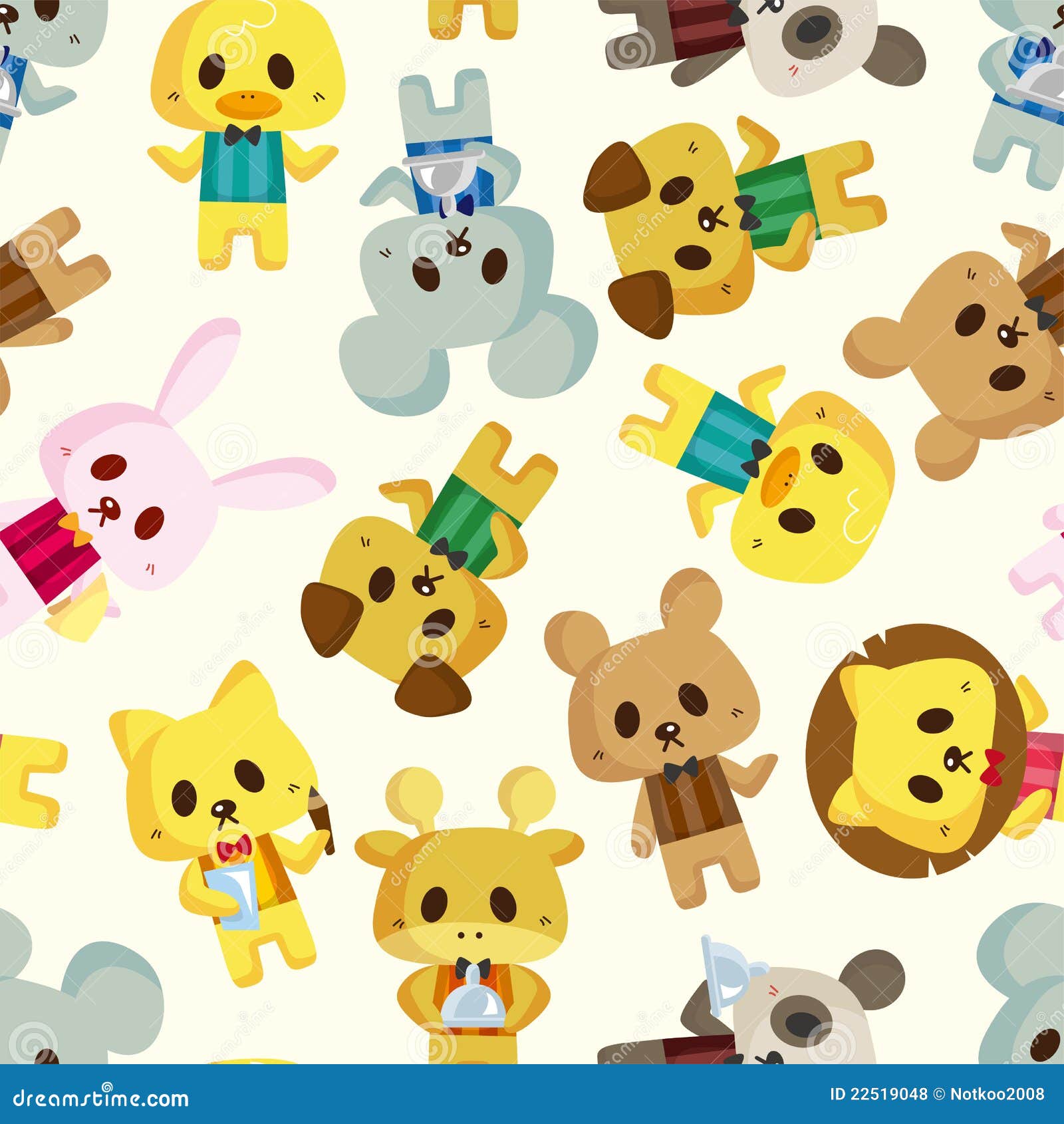 Cartoon Animal Waiter Seamless Pattern Stock Vector - Illustration of ...