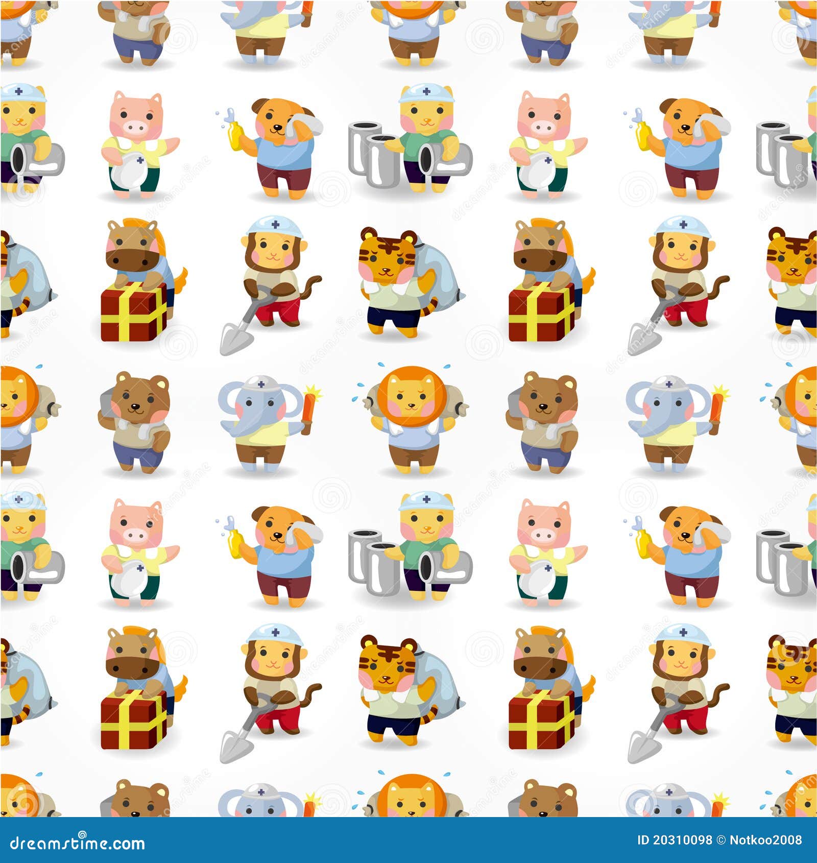 Cartoon Animal Worker Seamless Pattern Stock Vector - Illustration of ...