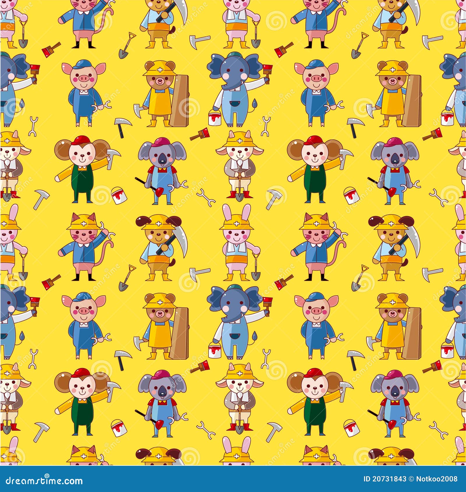Cartoon Animal Worker Seamless Pattern Stock Vector - Illustration of ...