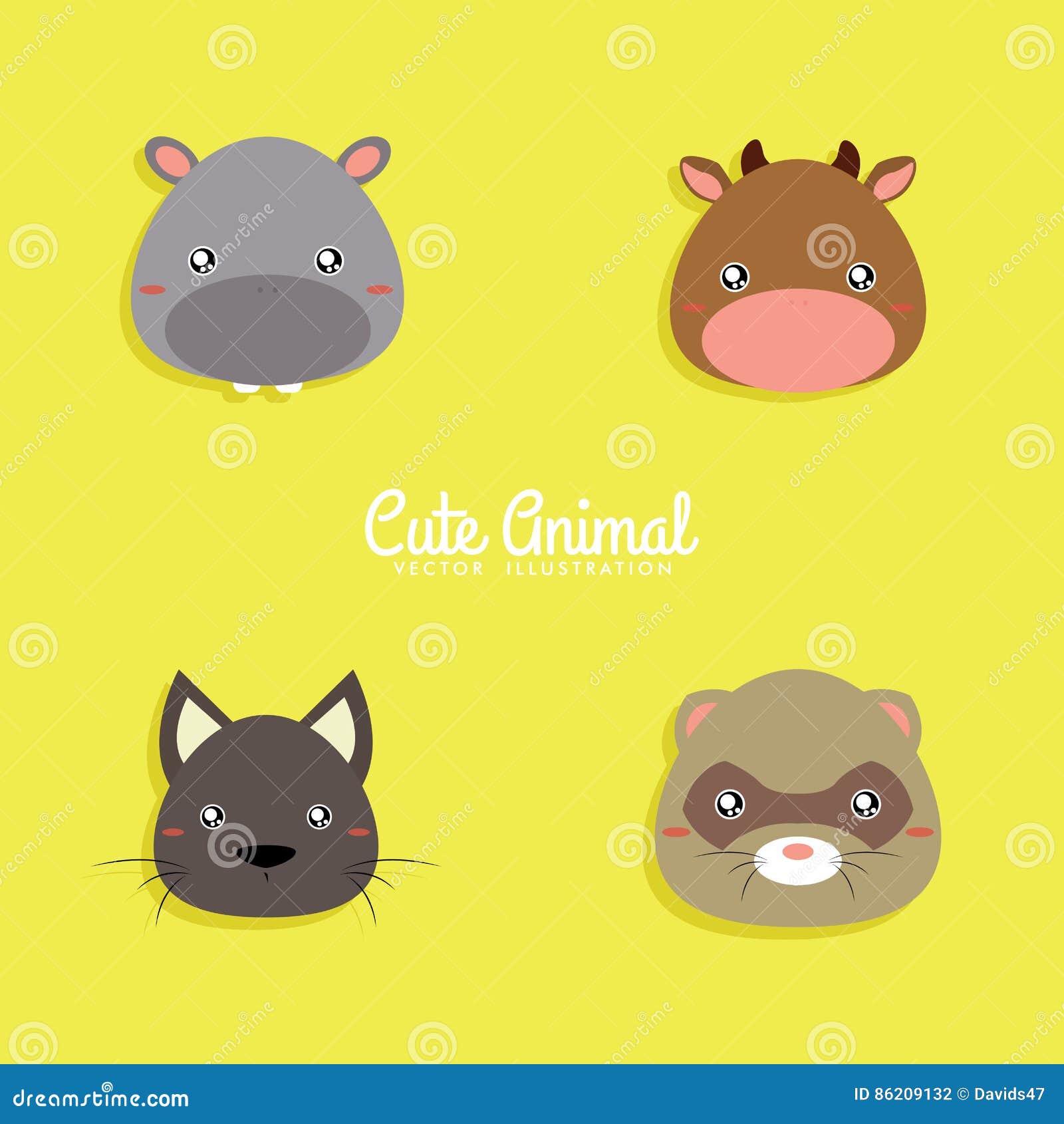 Cartoon animals face stock vector. Illustration of design - 86209132