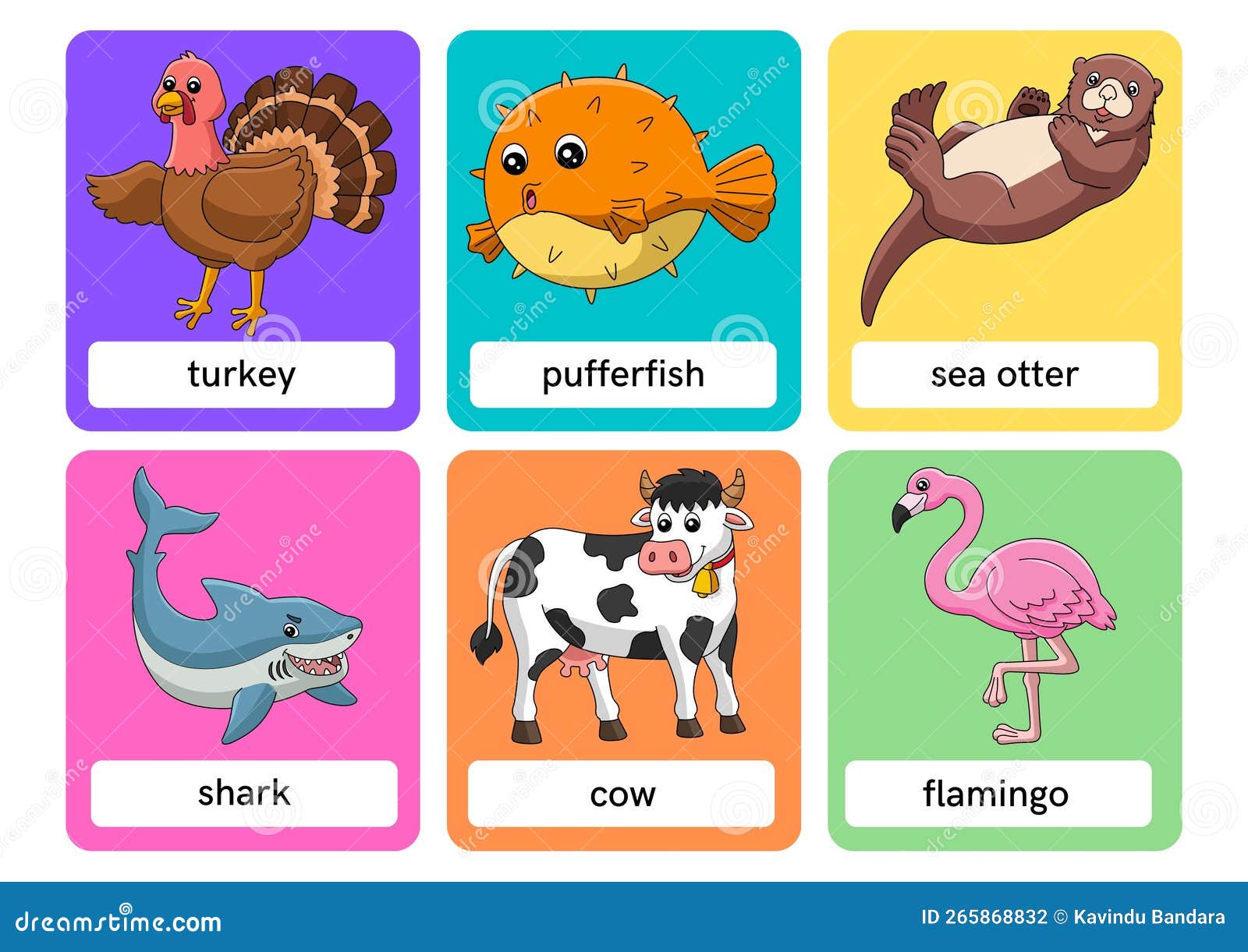 Cartoon Animals Flashcards stock illustration. Illustration of animals ...