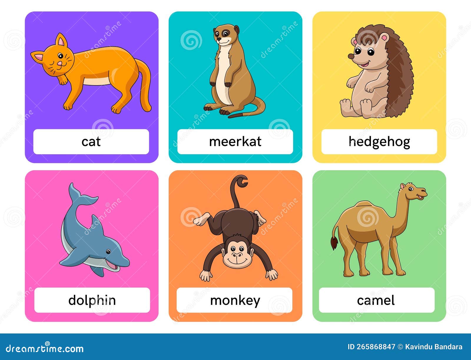 Cartoon Animals Flashcards stock illustration. Illustration of topic ...