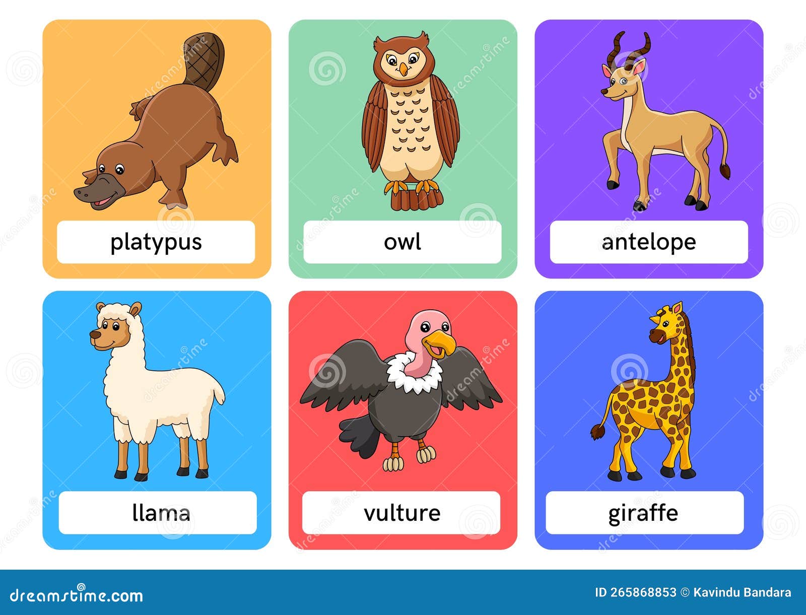 Cartoon Animals Flashcards stock illustration. Illustration of diagram ...