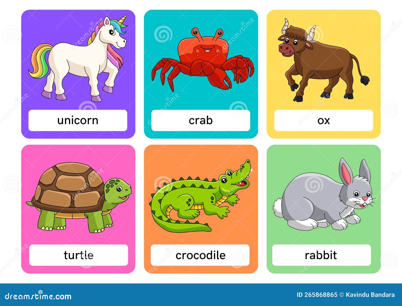 Cartoon Animals Flashcards stock illustration. Illustration of text ...
