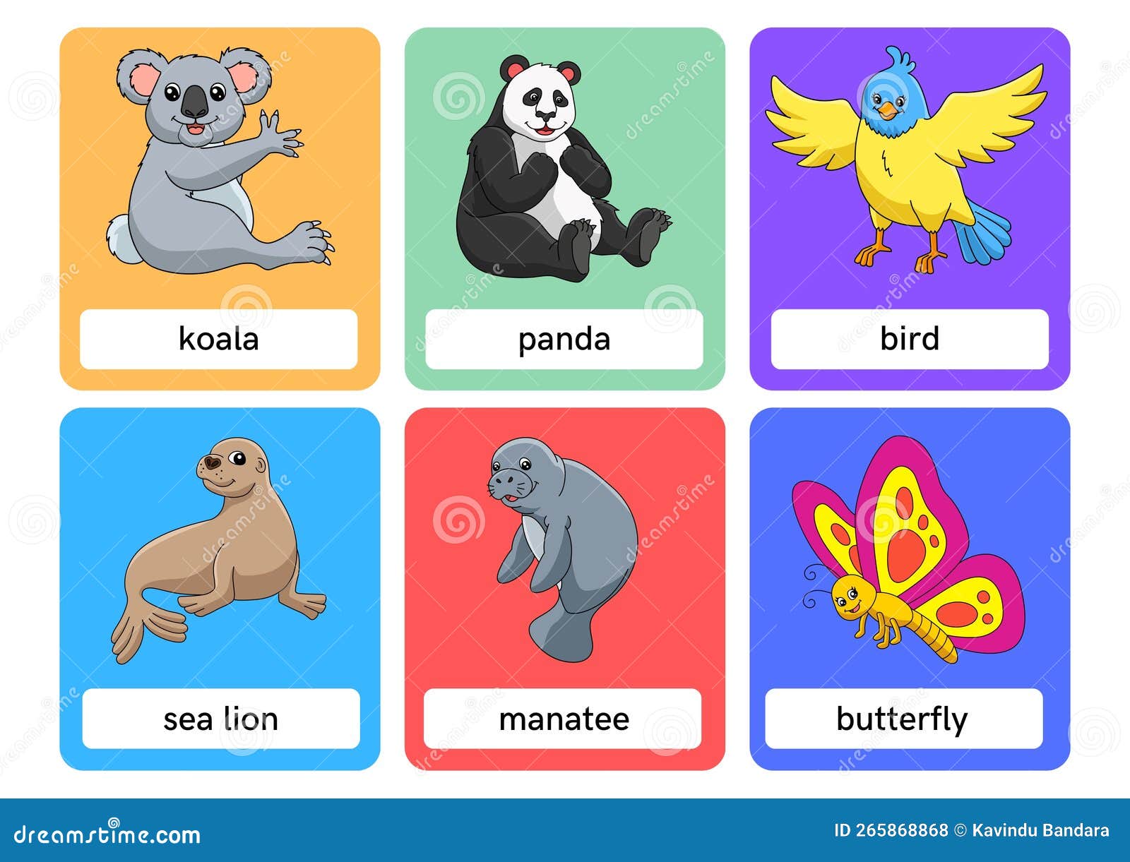 Cartoon Animals Flashcards stock illustration. Illustration of brand ...