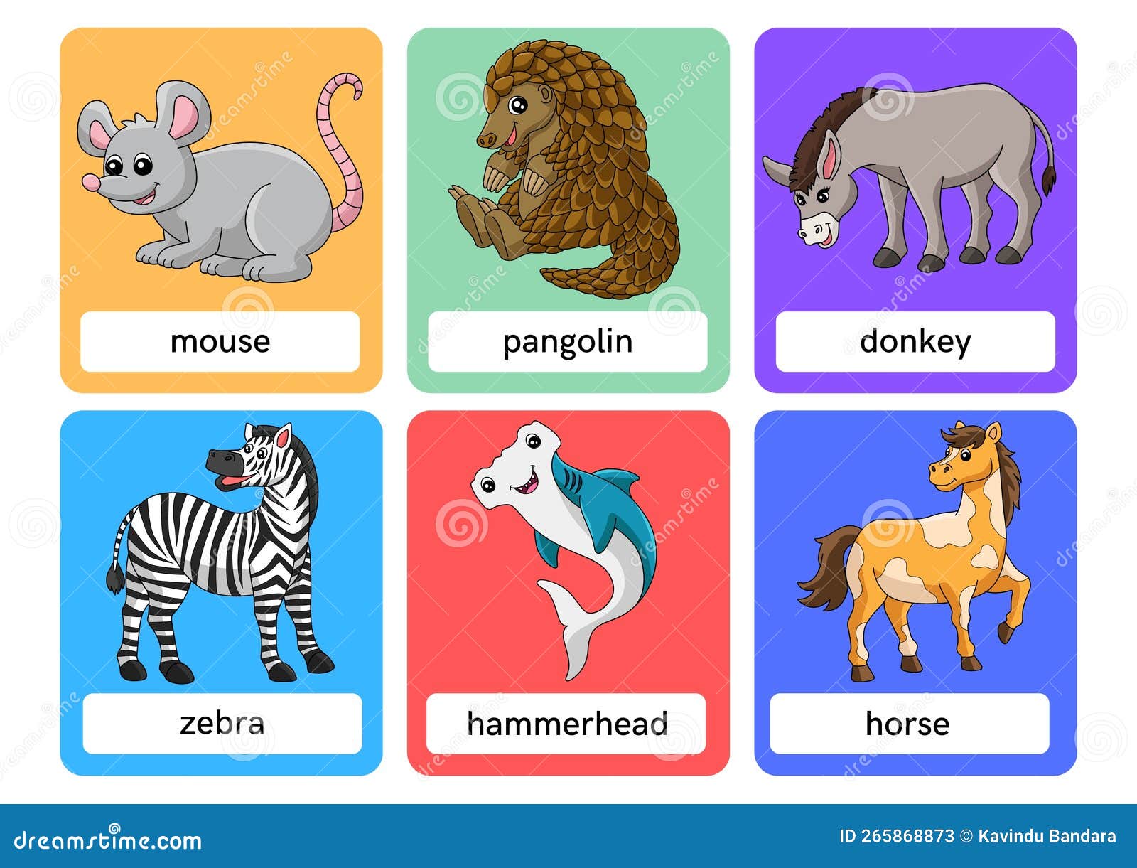 Cartoon Animals Flashcards stock illustration. Illustration of brand ...