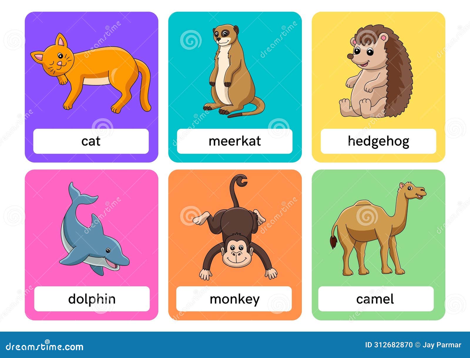Cartoon Animals Flashcards - 11 Stock Illustration - Illustration of ...