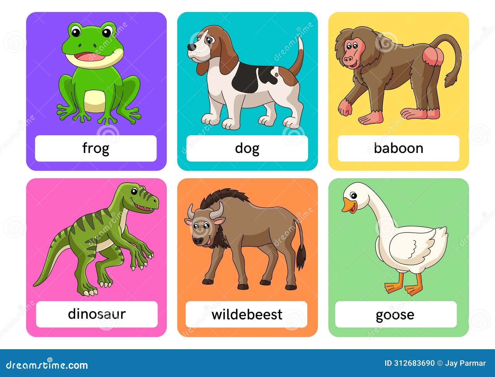 Cartoon Animals Flashcards - 1 Stock Illustration - Illustration of ...
