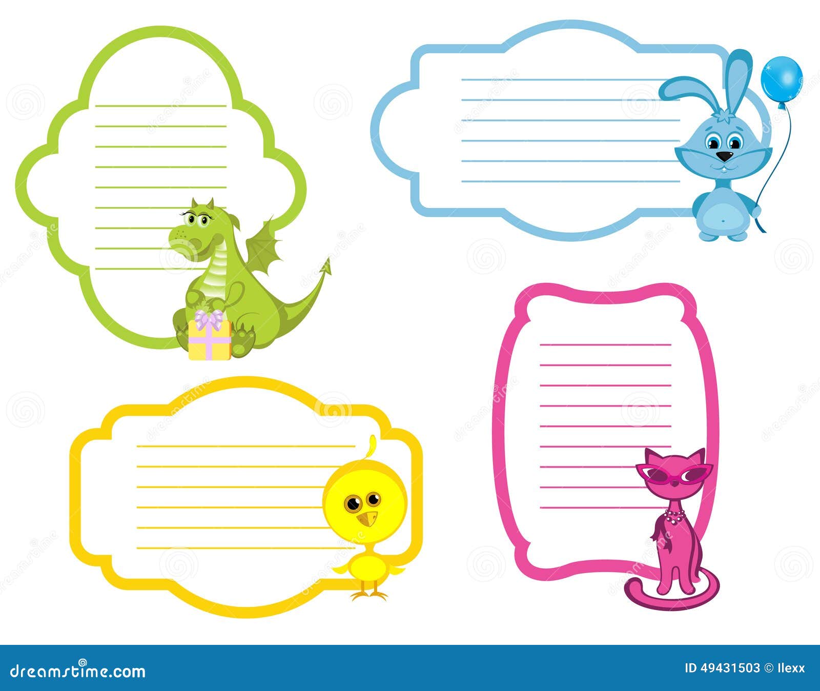 Cartoon Animals label Set stock illustration. Illustration of hare ...