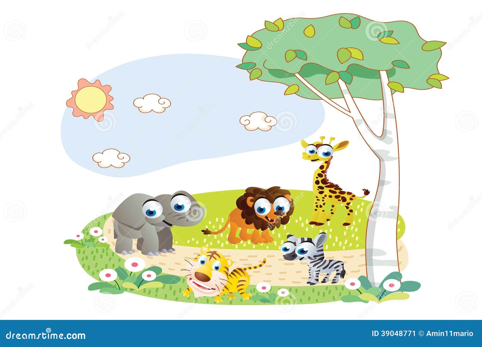 Cartoon Animals Playing in the Garden Stock Illustration - Illustration ...