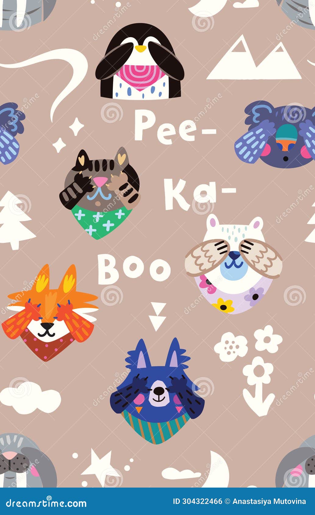 Cartoon Animals Playing Hide and Seek Seamless Pattern Stock ...