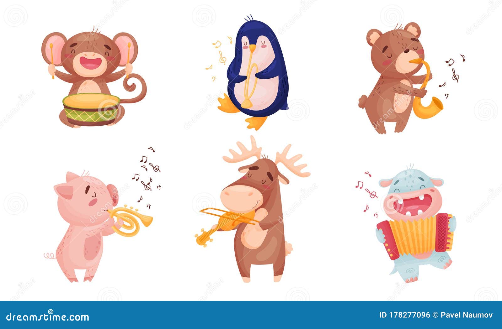 Cartoon Animals Playing Musical Instruments with Monkey Playing the ...