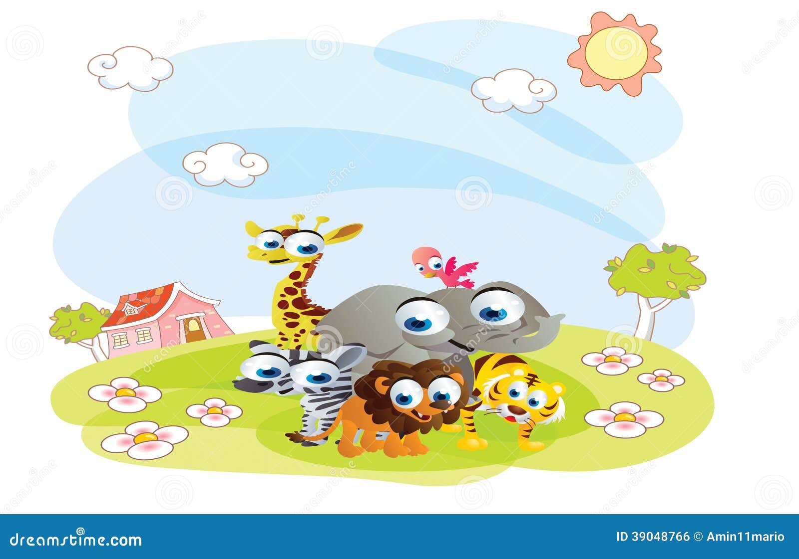 Cartoon Animals Posing in the Summer Stock Illustration - Illustration ...