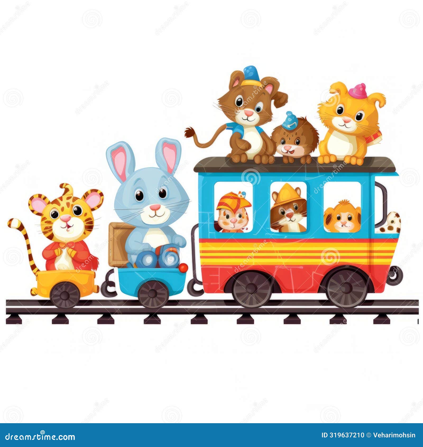 Cartoon Animals Riding on the Train, Vector Illustratio Stock ...