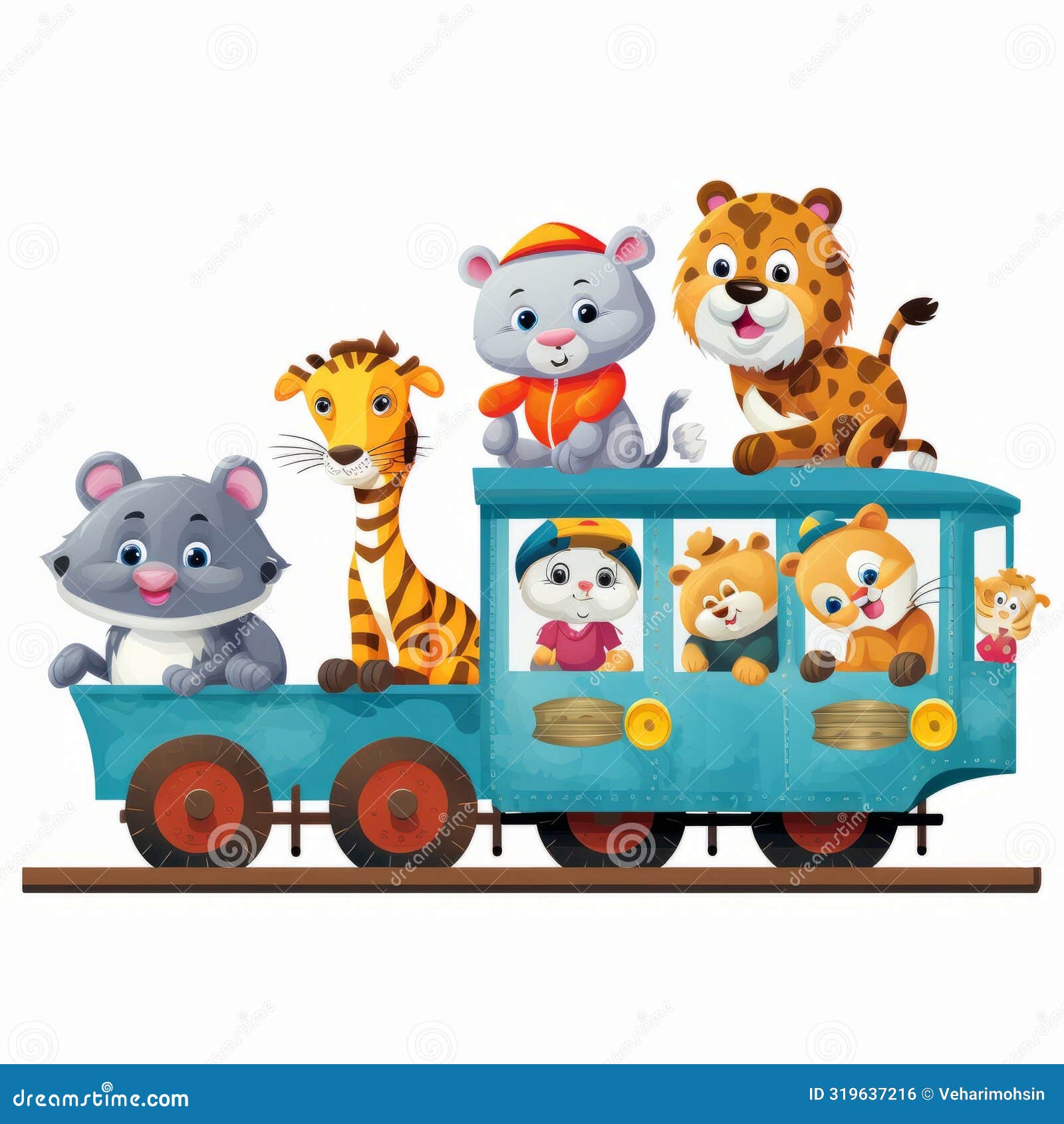 Cartoon Animals Riding on the Train, Vector Illustratio Stock ...