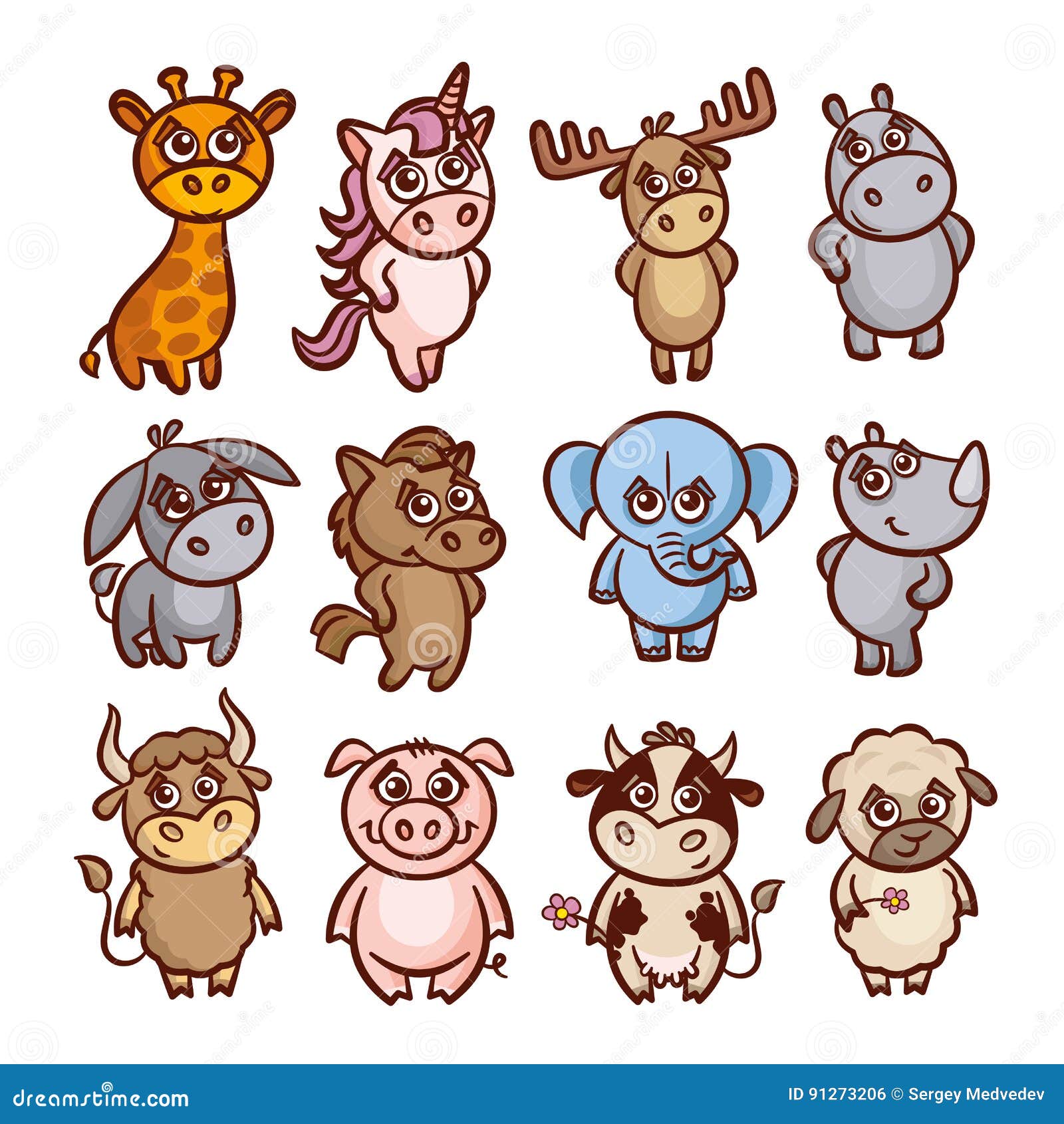 Cartoon Animals Set stock vector. Illustration of wild - 91273206