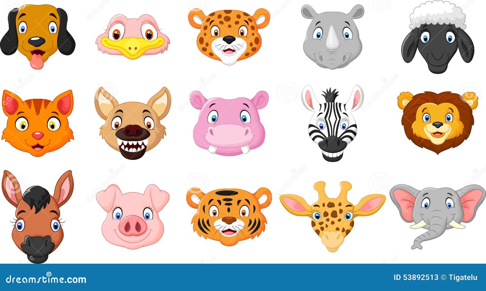 Cartoon animals smiling stock vector. Illustration of hippo - 53892513