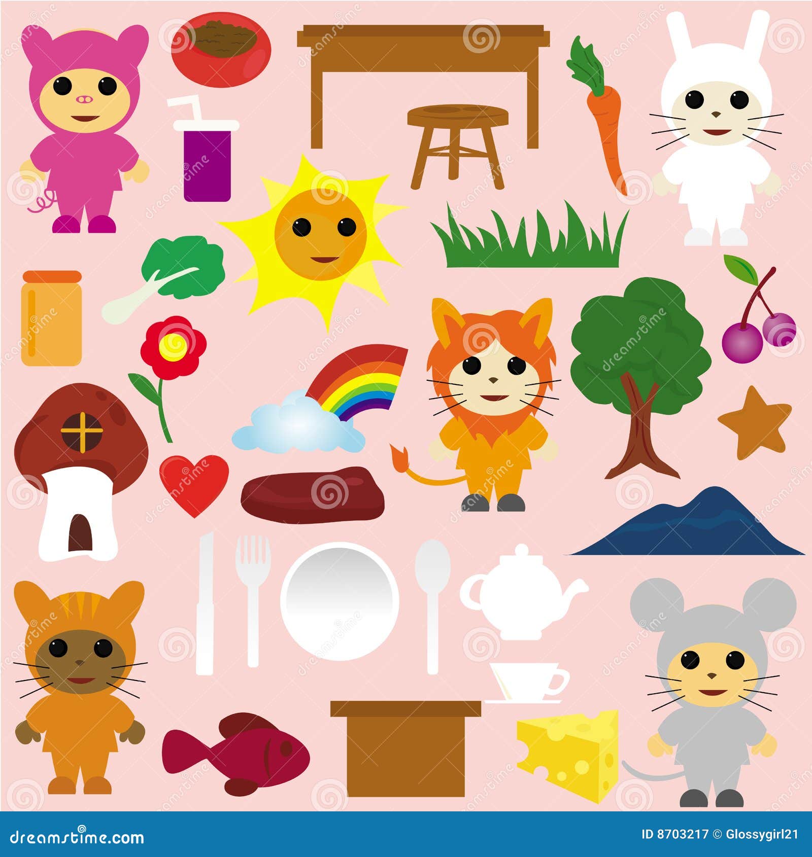 Cartoon Animals and Tea Party Icons Stock Vector - Illustration of ...