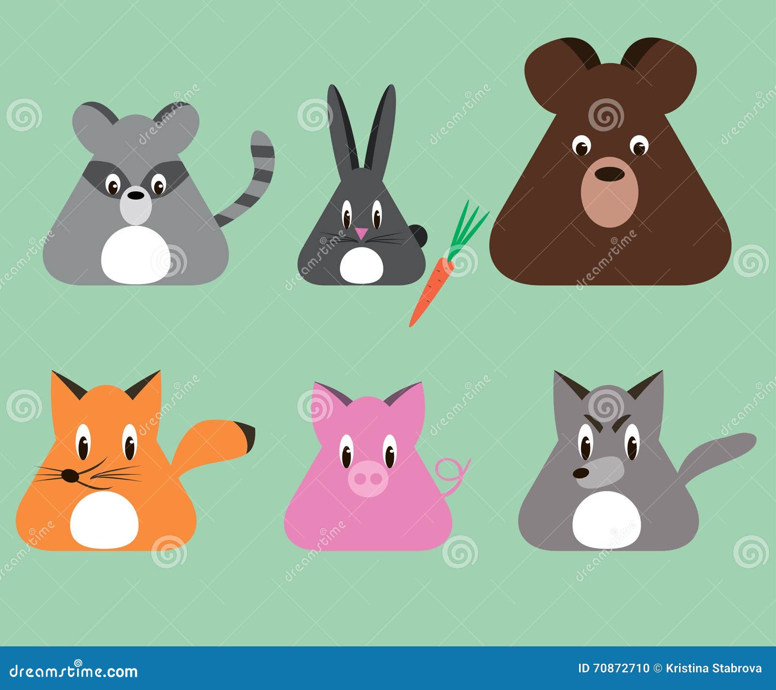 Cartoon Animals Triangular Shape Stock Illustration - Illustration of ...