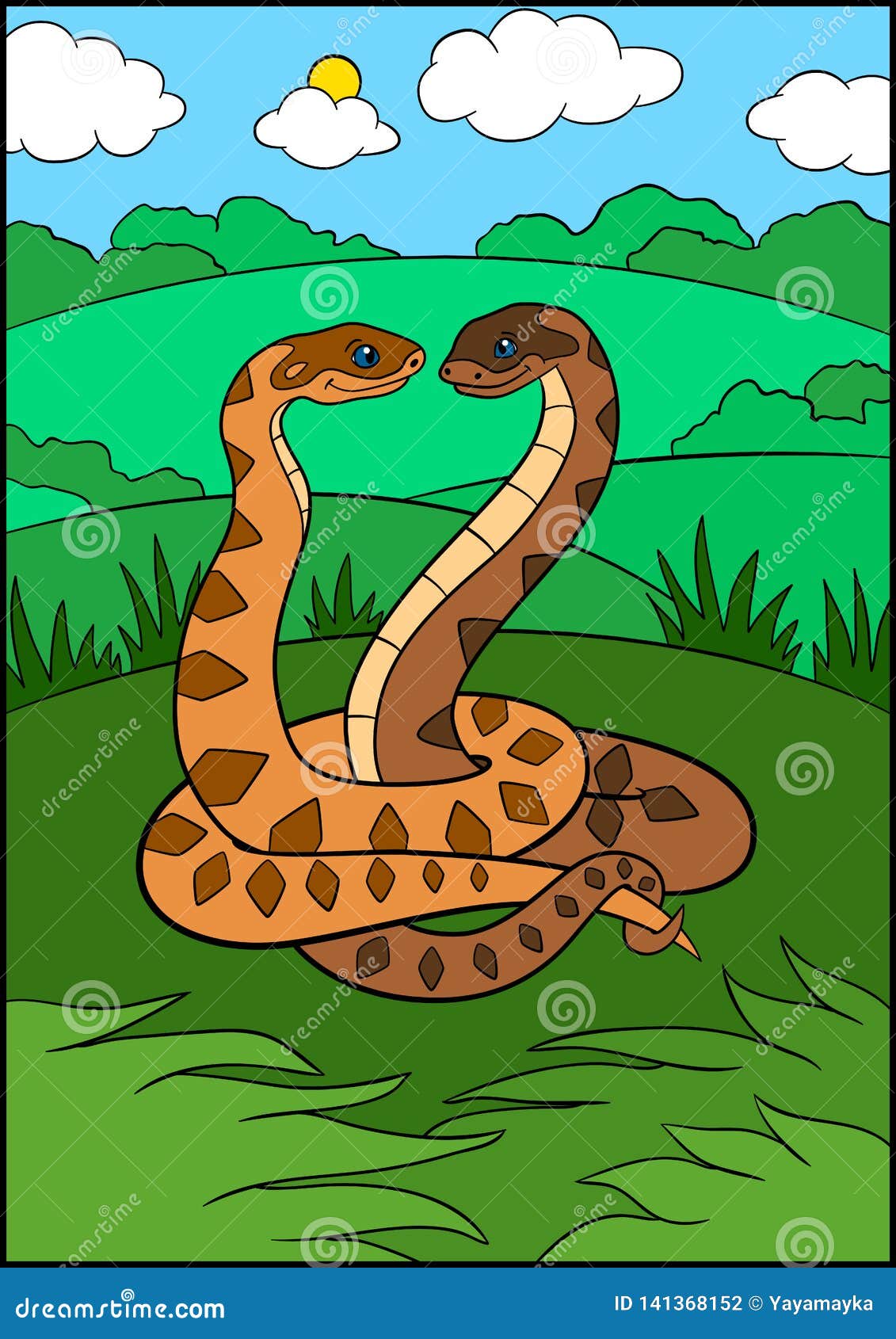 Cartoon Animals. Two Cute Vipers Smile Stock Vector - Illustration of ...