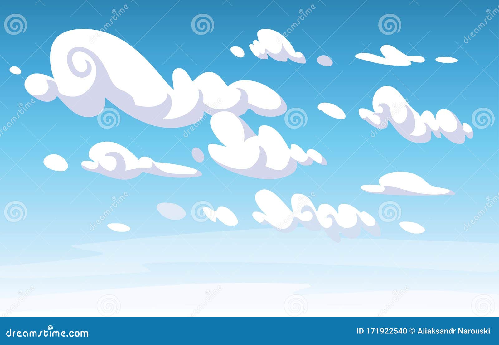 Cartoon Animation Style Blue Sky with Clouds Stock Illustration ...