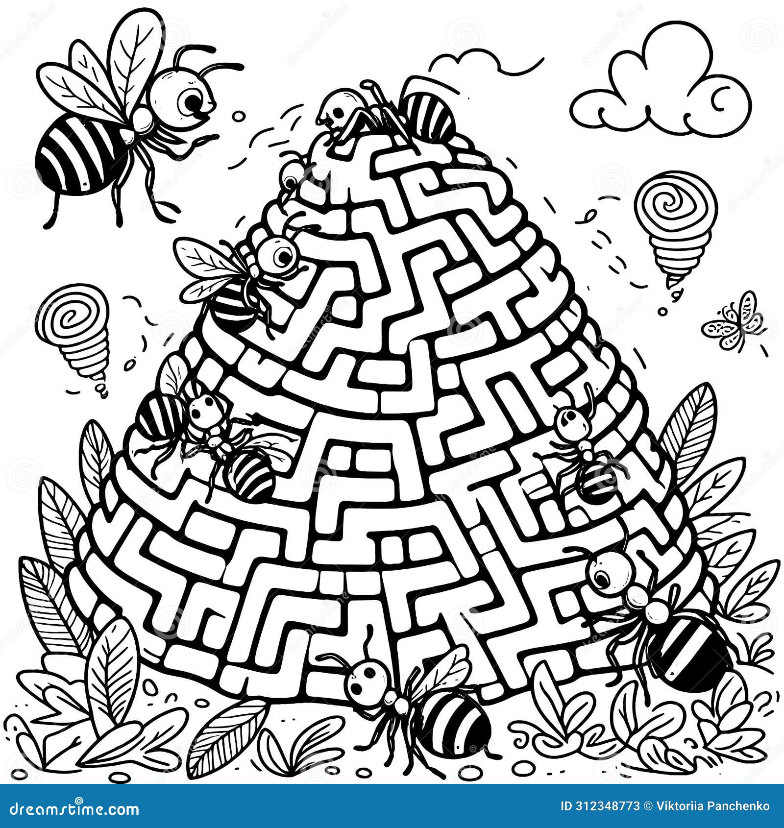 Cartoon Anthill with Working Ants. Children Coloring Book. Generative ...
