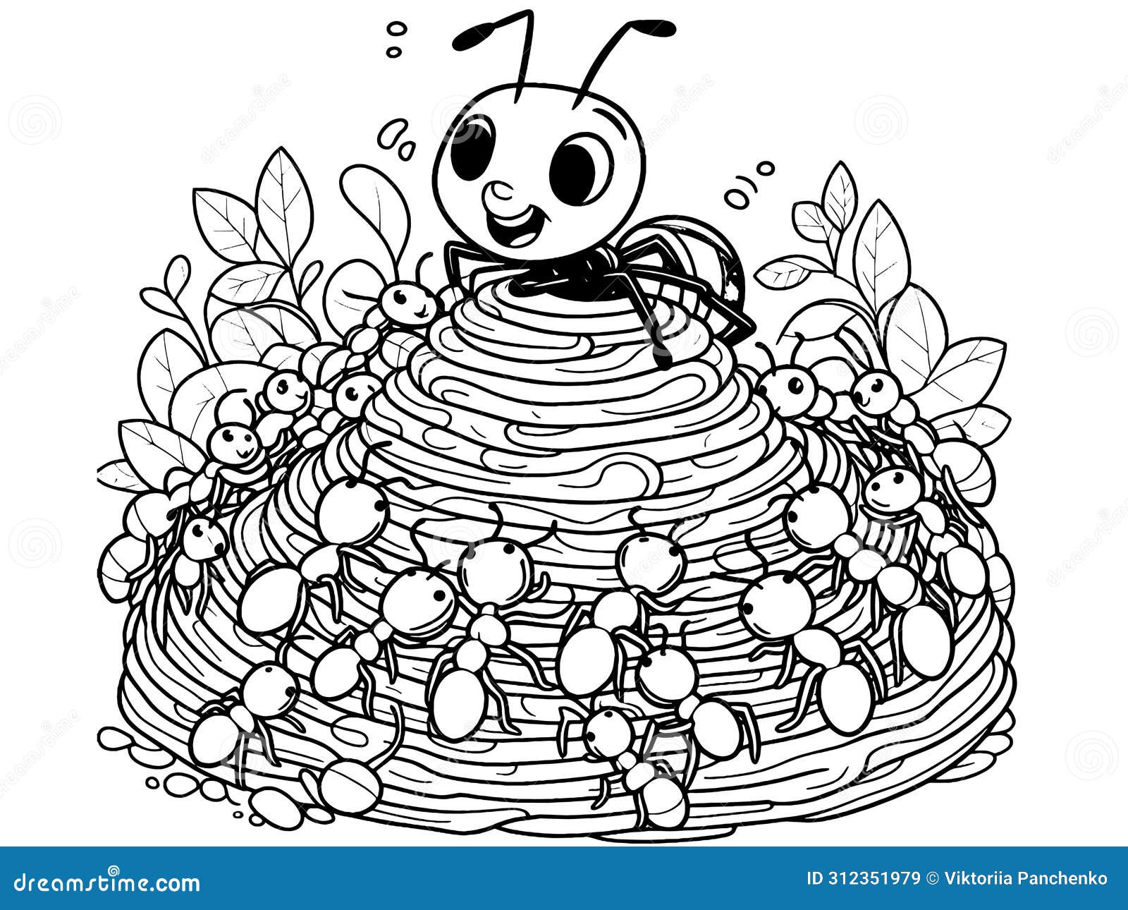 Cartoon Anthill with Working Ants. Children Coloring Book. Generative ...