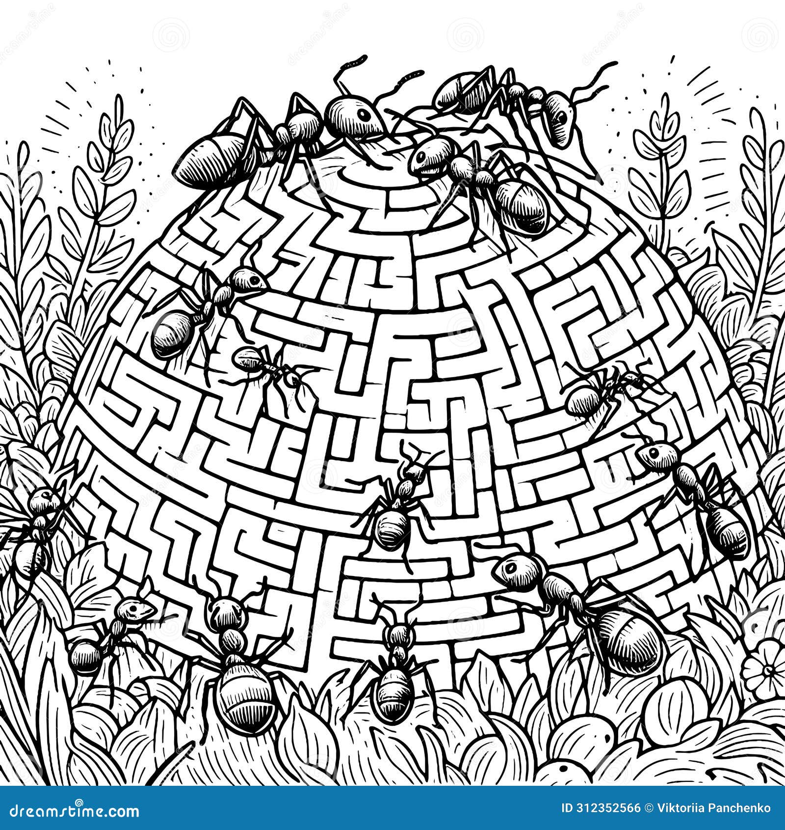 Cartoon Anthill with Working Ants. Children Coloring Book. Generative ...